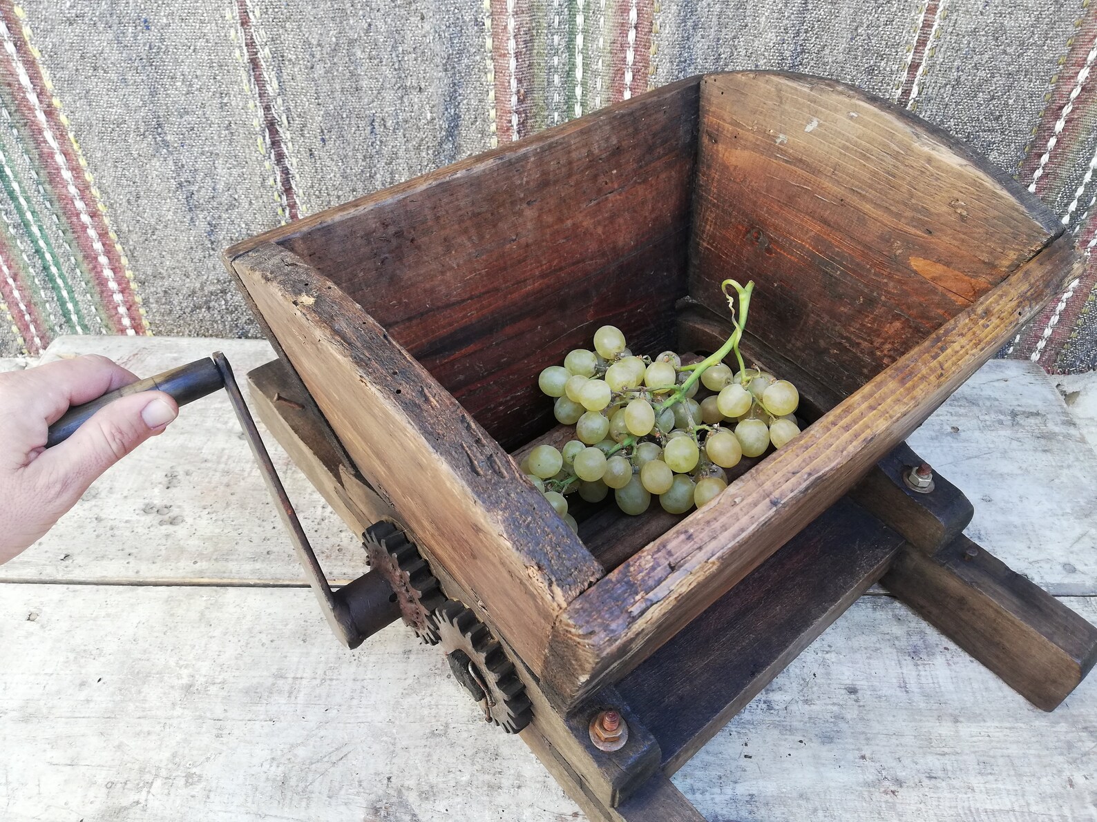 Antique grinder for grapes Primitive wooden press Hand | Etsy