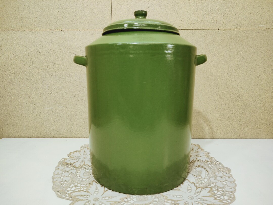 Vtg Enamel Large Lidded Container - Storage Canister Capacity 33 L ...