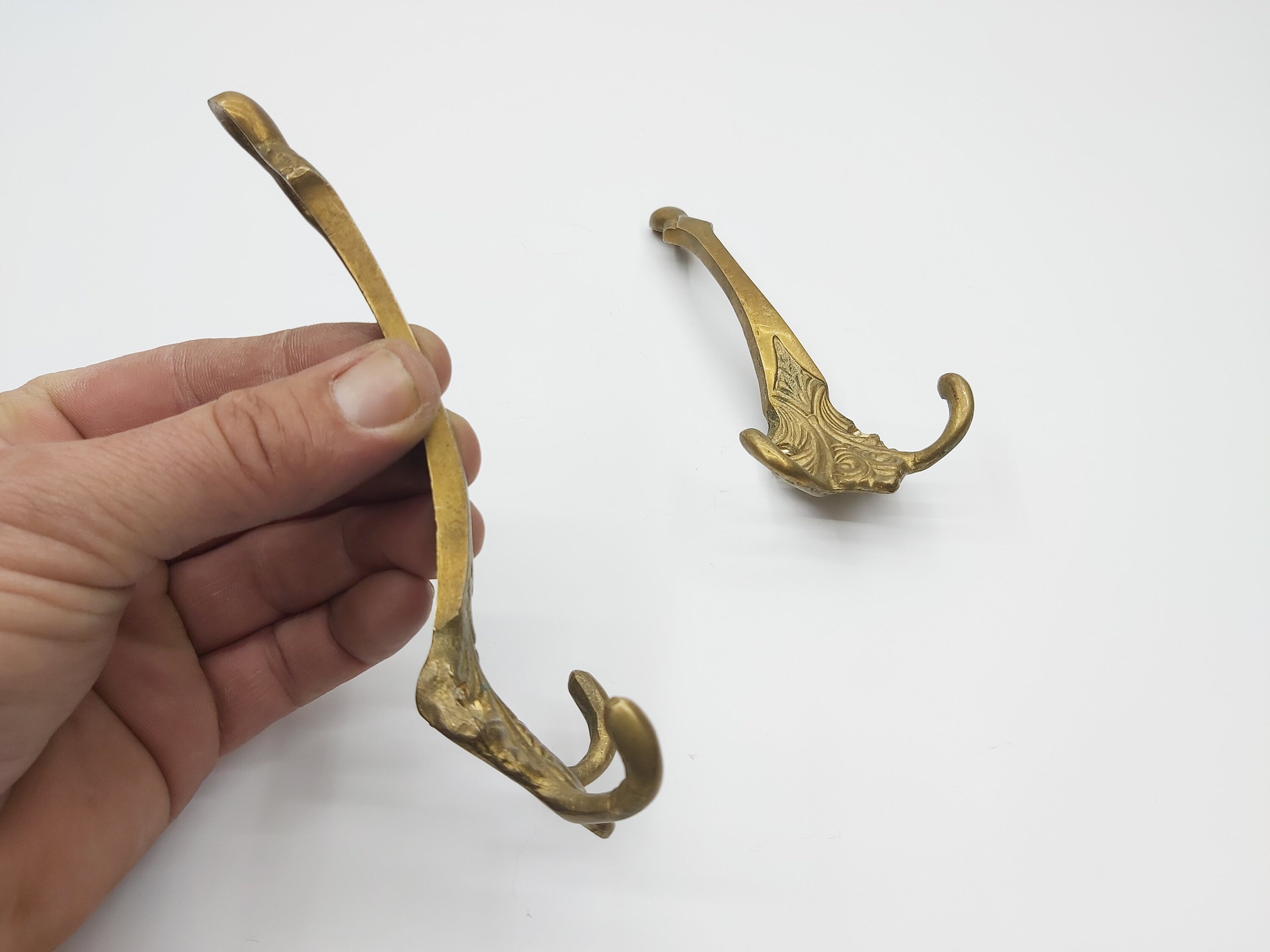 Vintage set of 2 brass wall hooks Long metal ornate coat | Etsy