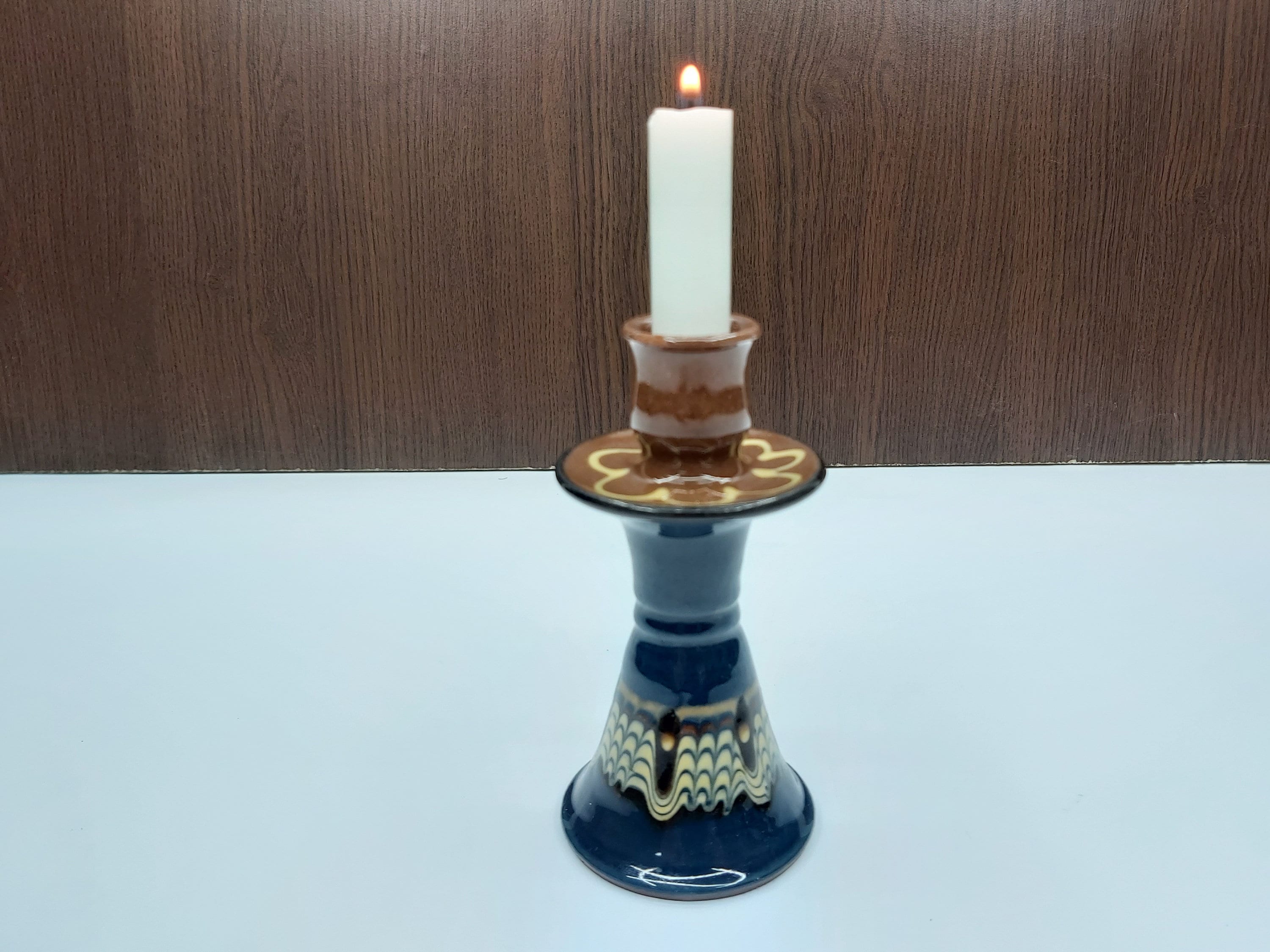 Vintage Hand Painted Pottery Candlestick Ceramic Single - Etsy