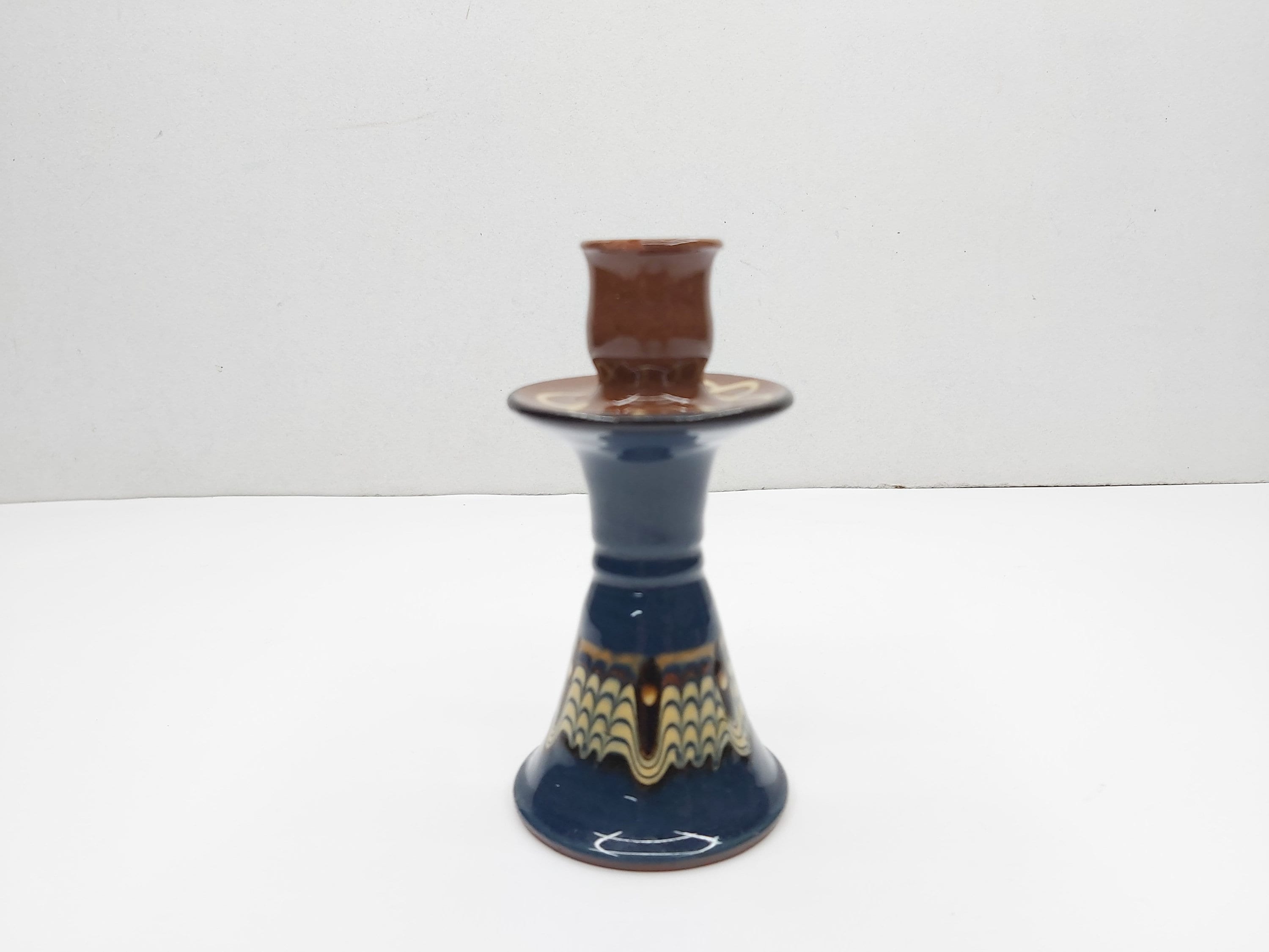 Vintage Hand Painted Pottery Candlestick Ceramic Single - Etsy