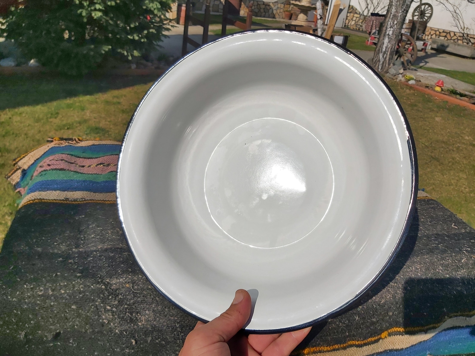 Vintage Enamel Wash Basin Metal Large Kitchen Bowl Rustic Round Small ...