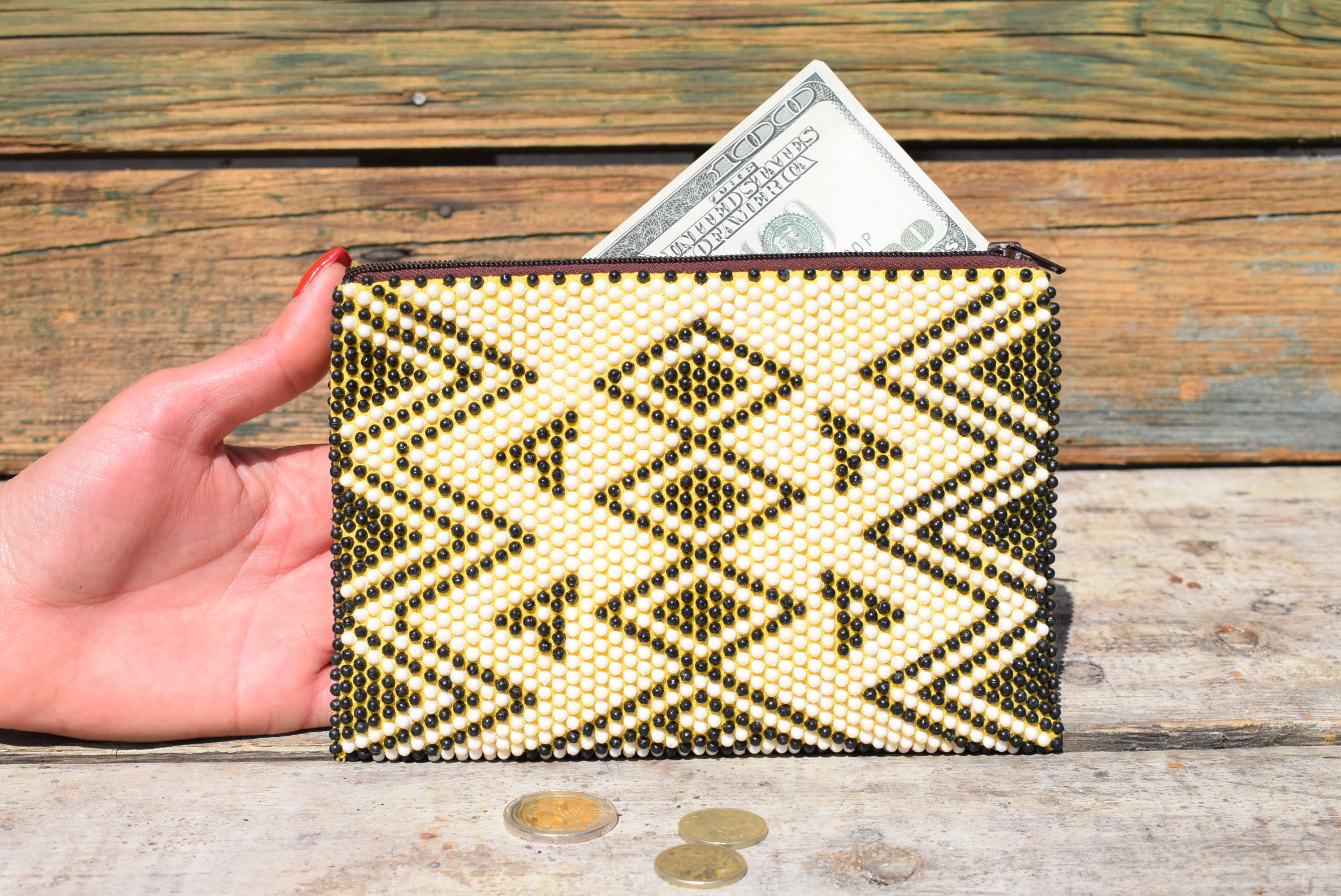 Vintage purse from 60s Purses made of cloth and beads Large | Etsy