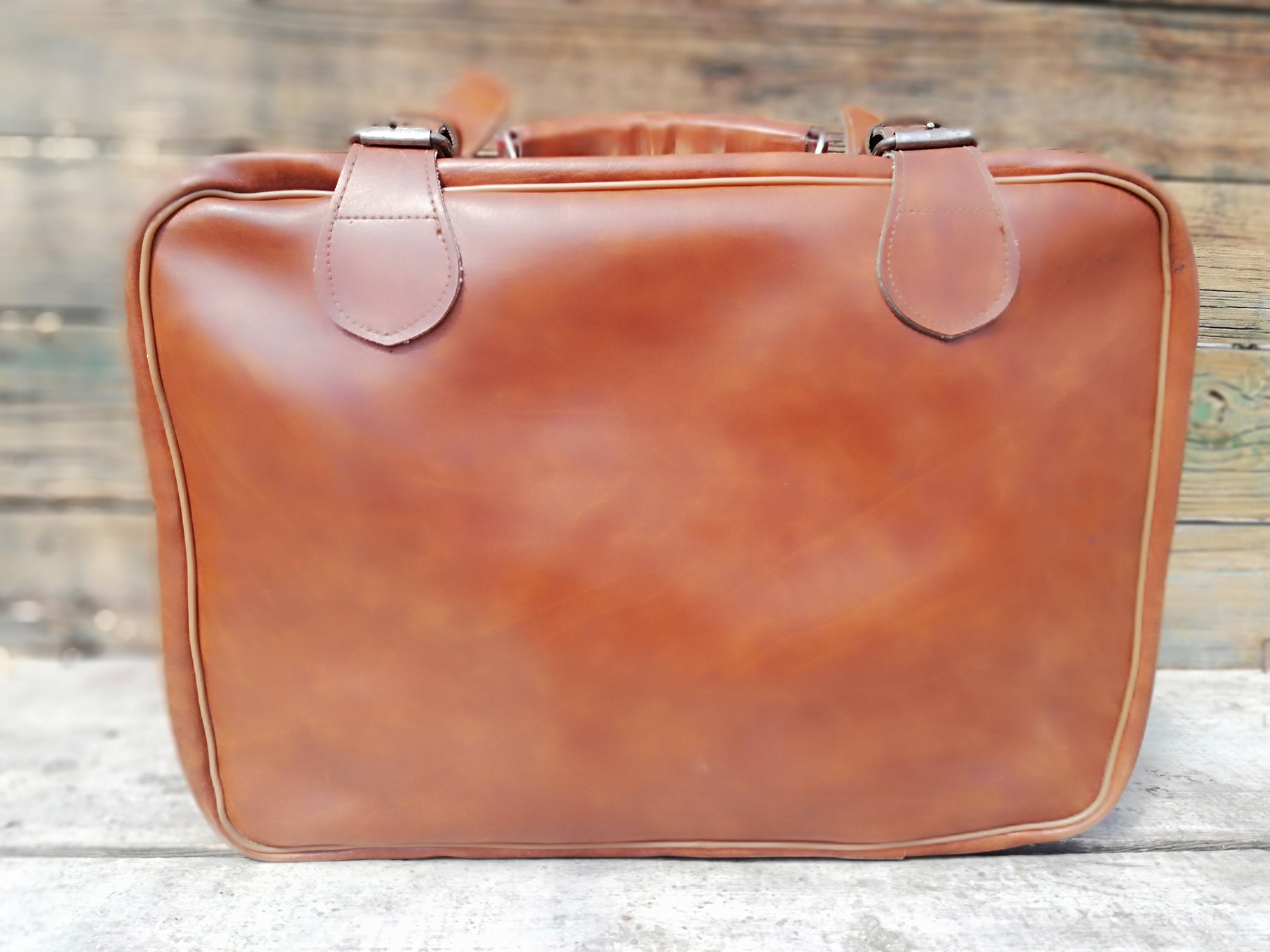 Vintage Leather Suitcase From 70s Brown Small Suitcase | Etsy