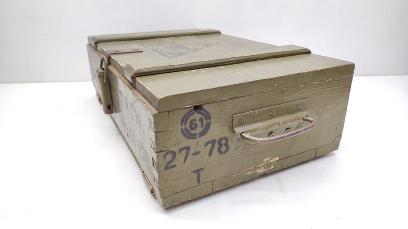 Vintage Military Wooden Trunk '70s Green Ammo Crate Wooden Foot Locker ...