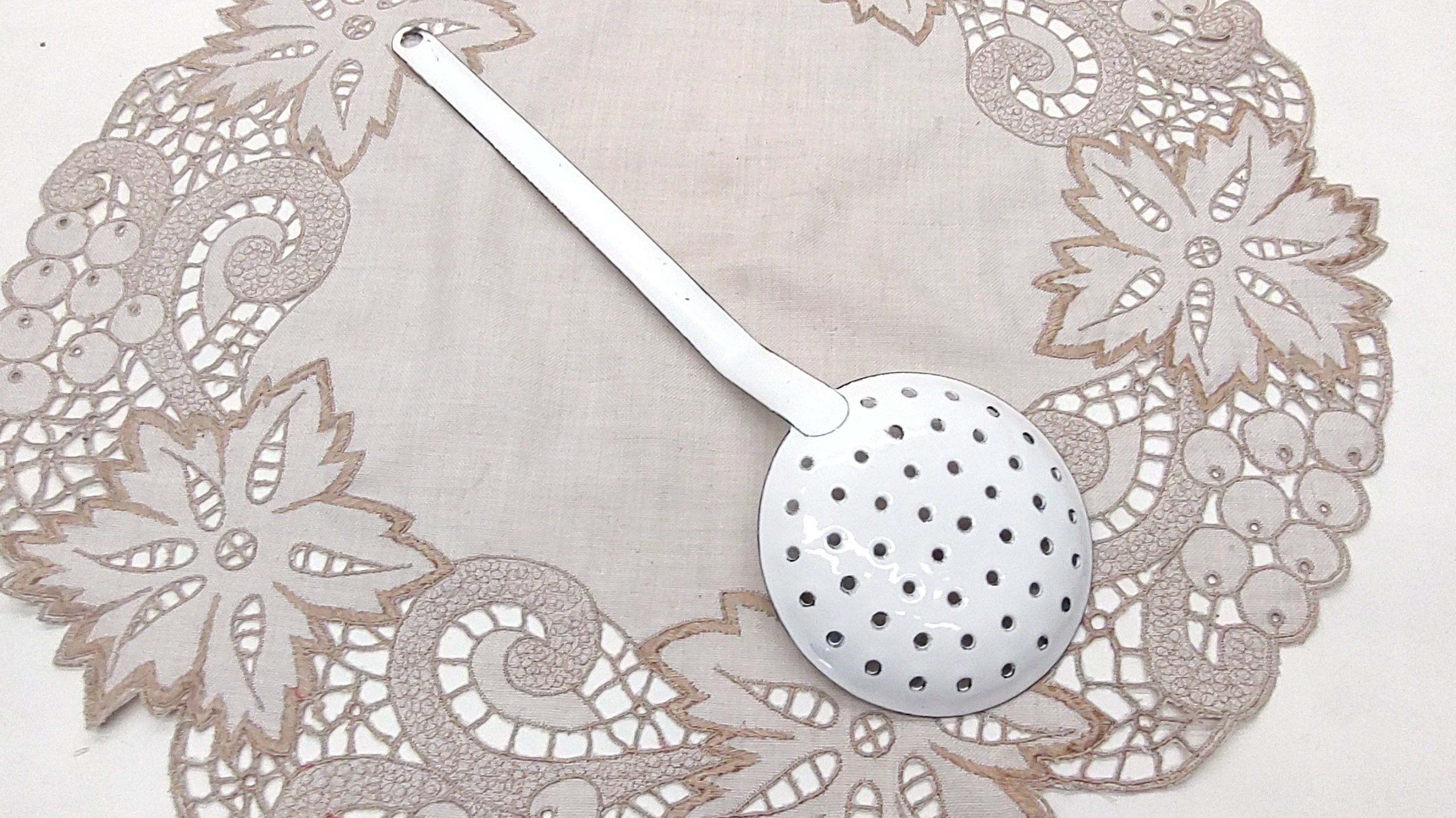 Vintage Enamel Strainer Spoon Metal Skimming Spoon Kitchen - Etsy