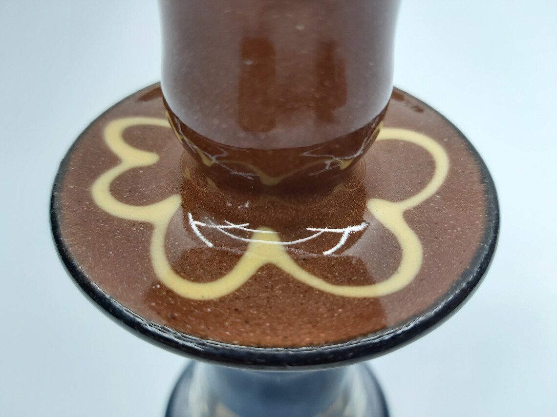 Vintage Hand-painted Pottery Candlestick: Bulgarian Clay Taper Holder ...