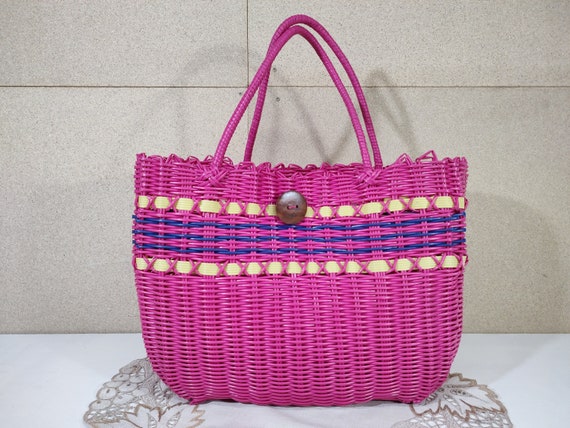 Vintage Nylon String Tote: Knit Market Beach Bag - Gem