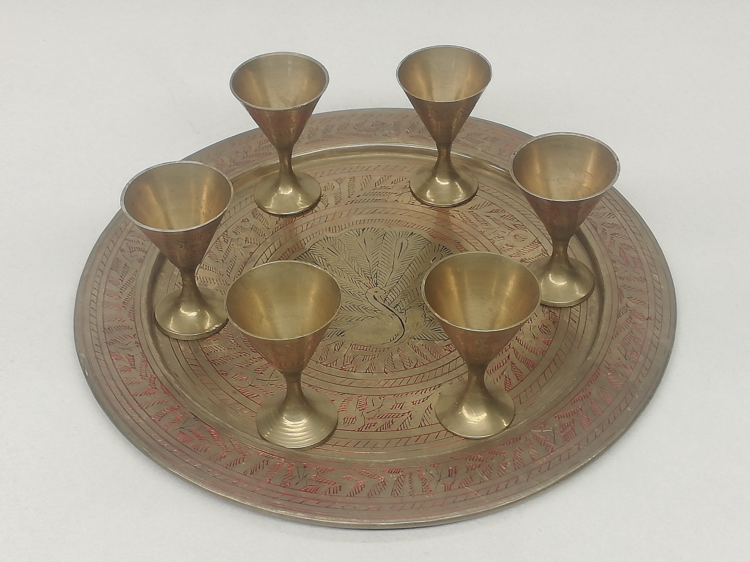 Vintage Decorative Brass Set Six Small Brass Goblets and - Etsy