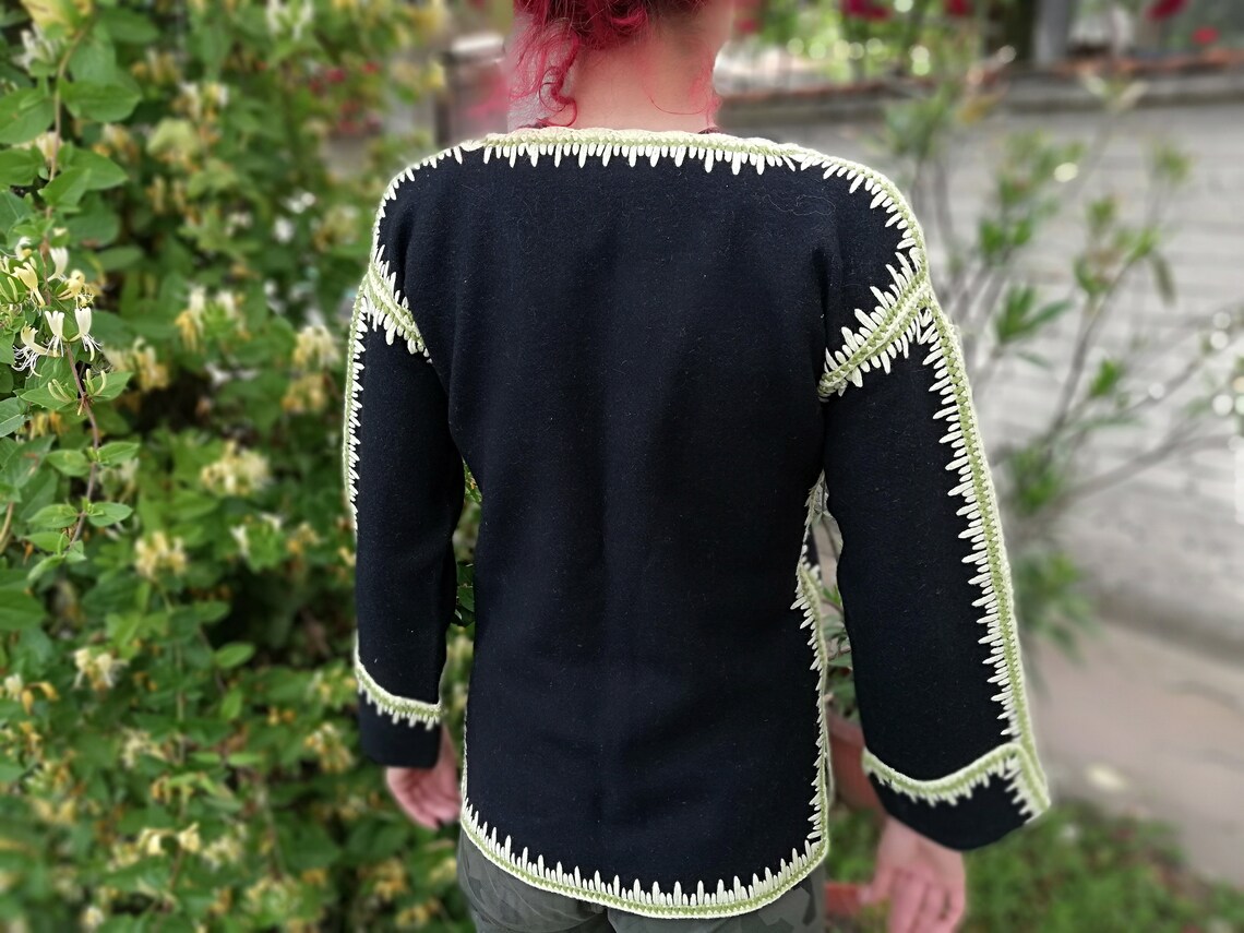Handmade Garment Black Woolen Garment With Yarn European - Etsy