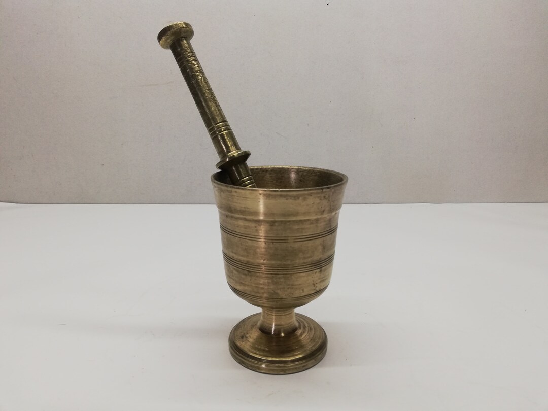 Bronze Mortar and Pestle - Herb Grinder - Solid Brass Pharmacy Tool ...