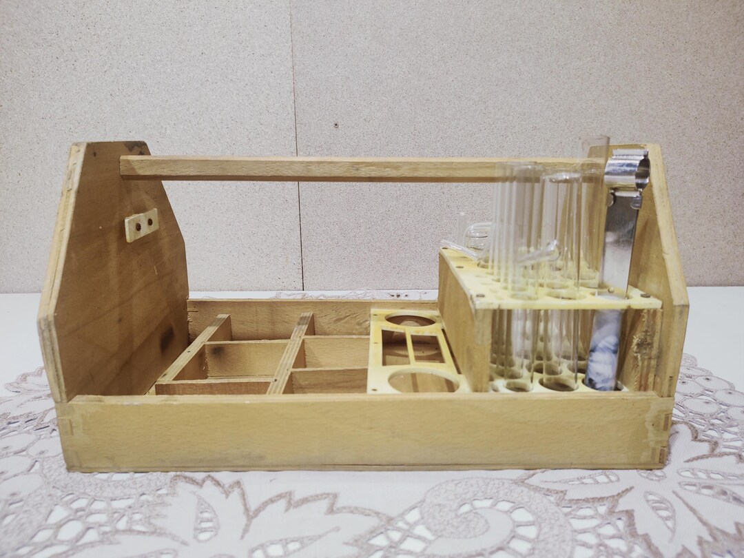 Vintage Wooden Test Tube Stand, Science Lab Test Tube Holder, Test Tube ...