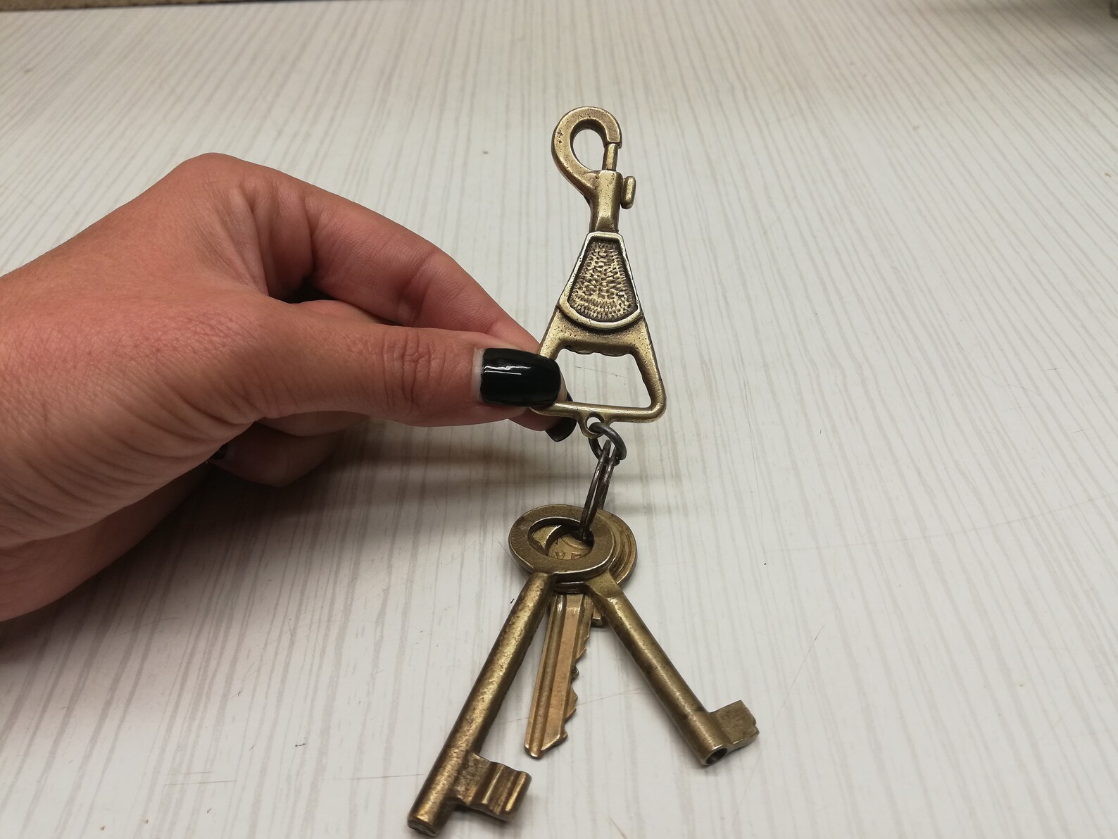 Vintage Keychain With 3 Keys Brass Kit Brass Key Holder - Etsy