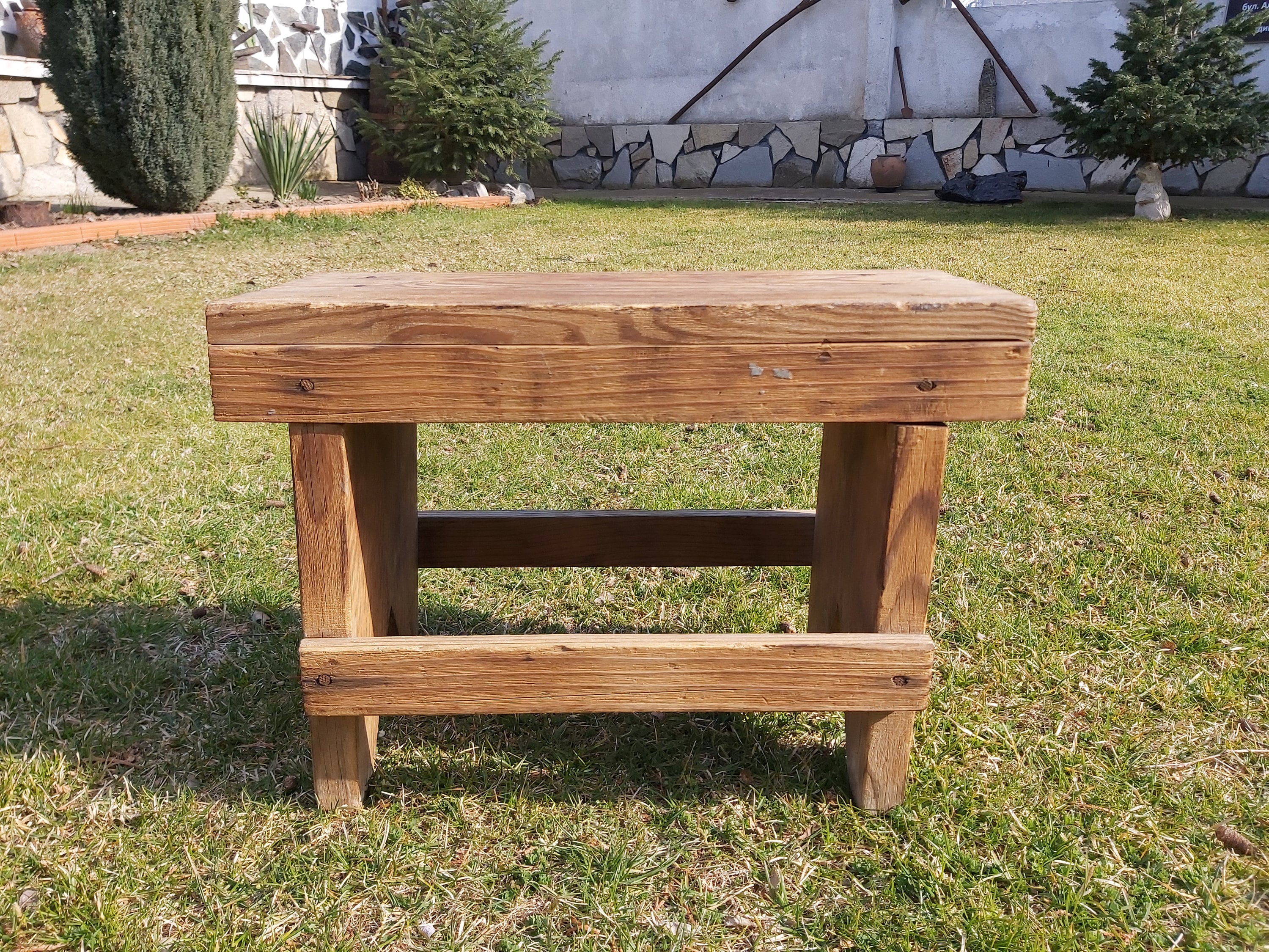 Vintage Wooden Stool Handmade Wooden Bench Farmhouse - Etsy