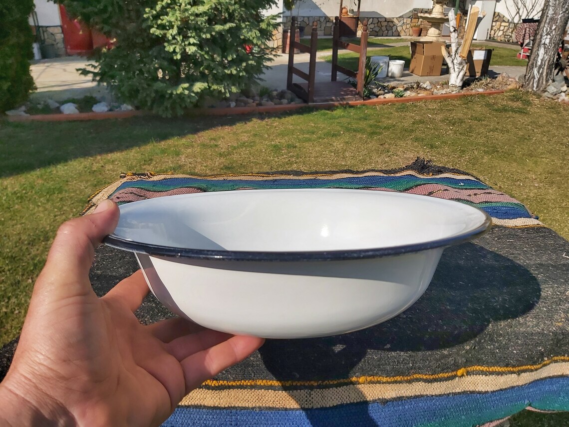 Vintage Enamel Wash Basin Metal Large Kitchen Bowl Rustic | Etsy