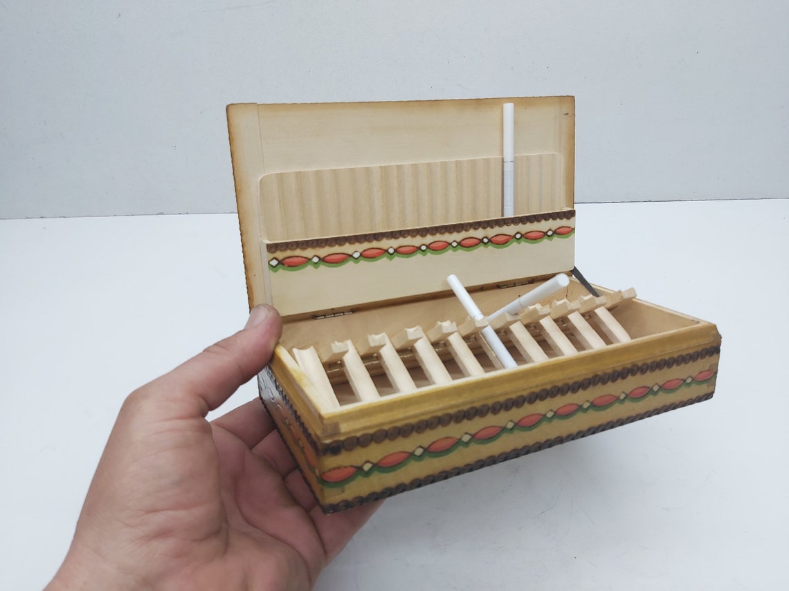 Handmade Wooden Cigarette Box - Vintage Case With Lid - Cigarette ...