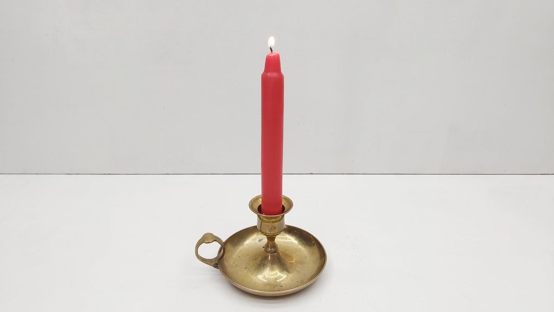 Vintage Brass Candlestick - Chamber Candlestick - Handle One Finger ...