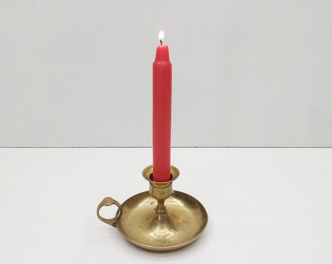 Vintage Brass Candlestick - Chamber Candlestick - Handle One Finger ...