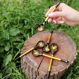 Hand-drawn Vintage Russian Wooden Spoons - Set of Five Painted Spoons ...