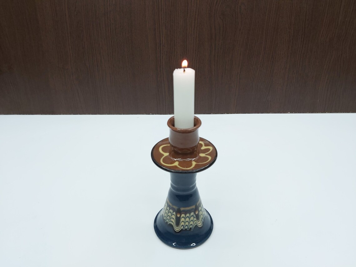 Vintage Hand Painted Pottery Candlestick Ceramic Single | Etsy