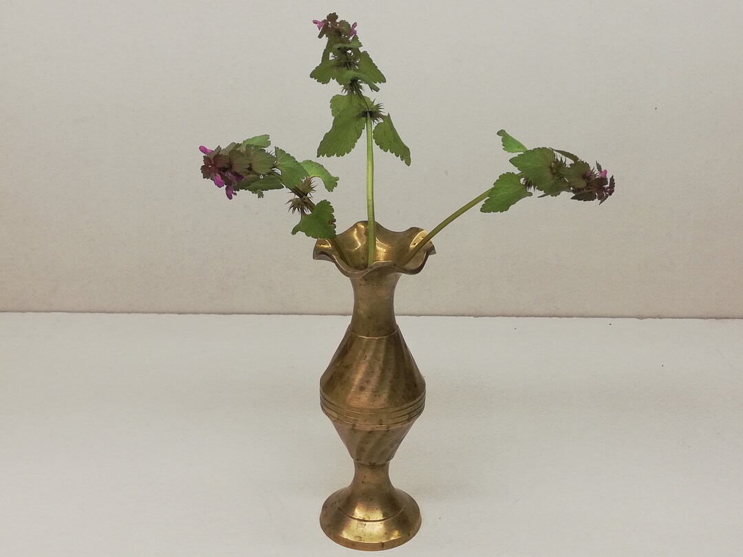 Vintage Small Brass Vase - Solid Brass Vase - Short Brass Vase - Vase ...