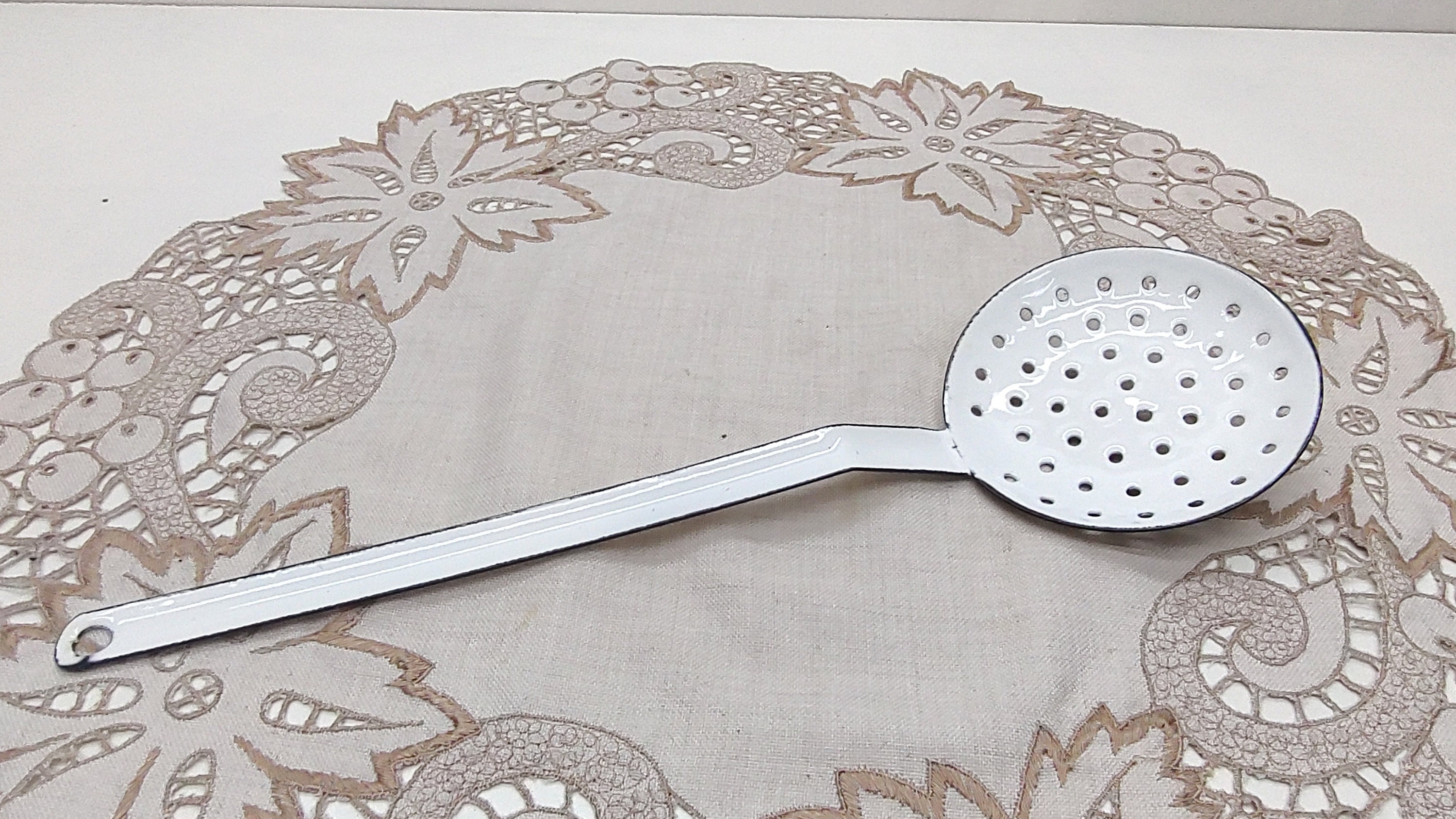 Vintage Enamel Strainer Spoon Metal Skimming Spoon Kitchen - Etsy