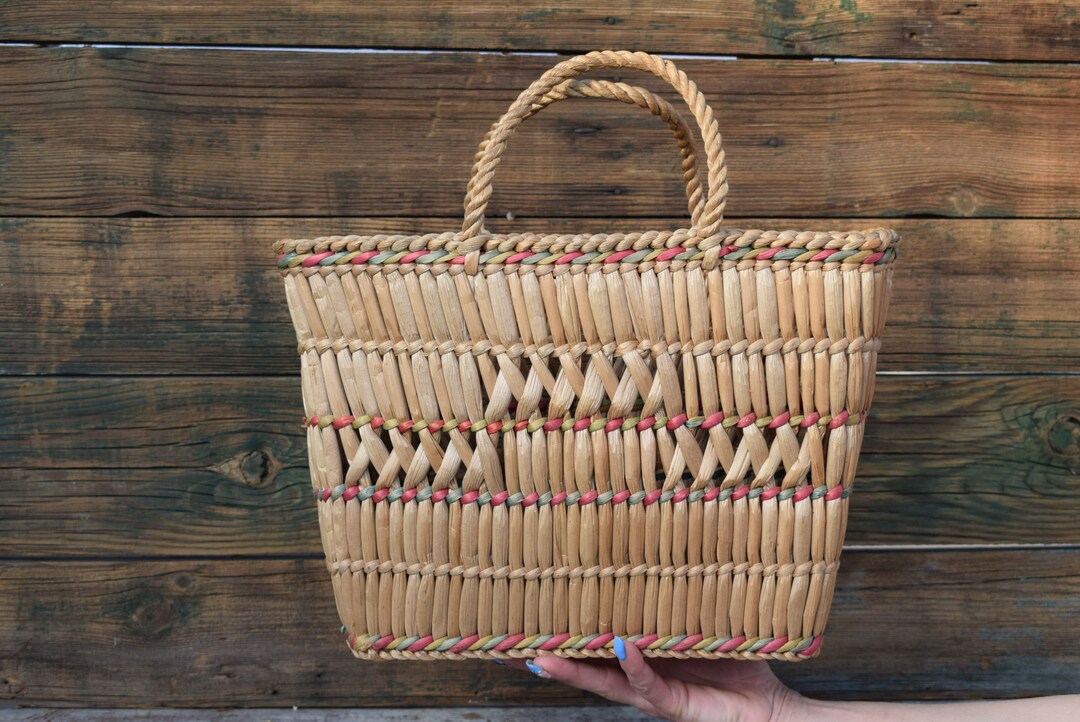 Vintage Woven Bag From 70s, Handmade Straw Bag, Summer Shopping Bag ...
