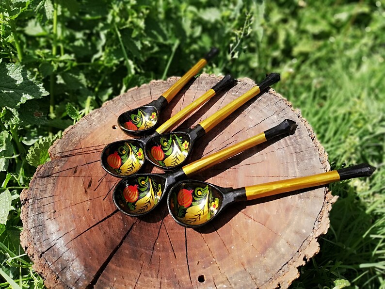 Hand-drawn Vintage Russian Wooden Spoons Set of Five Painted - Etsy