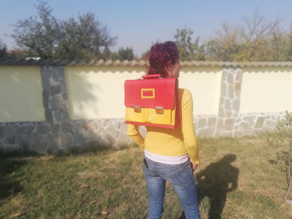 Vintage school bag Bag from genuine leather Briefcase for | Etsy