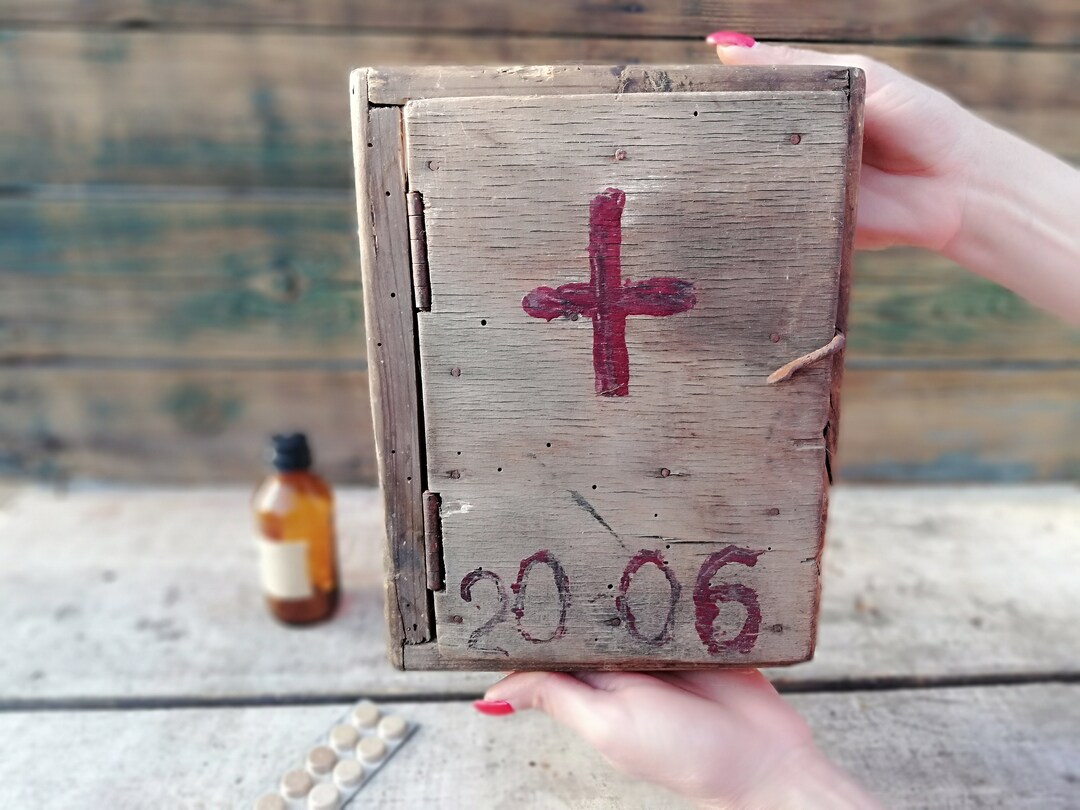 Antique Handmade Wooden Box-red Cross, Wooden Cabinet From 20s, Medical ...