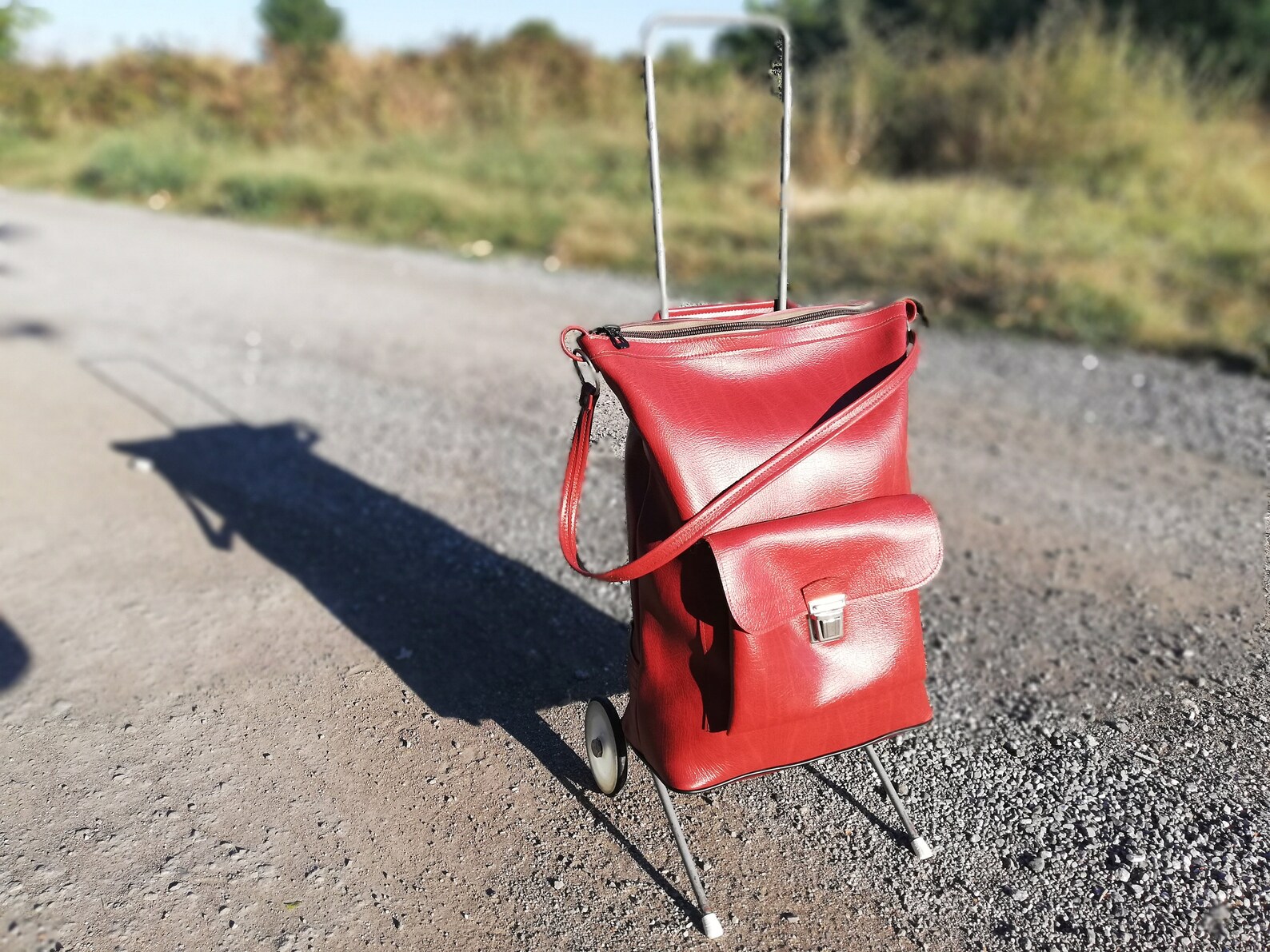 Vintage Shopping Cart Metal Cart Cart With Leather Bag Hand Cart ...