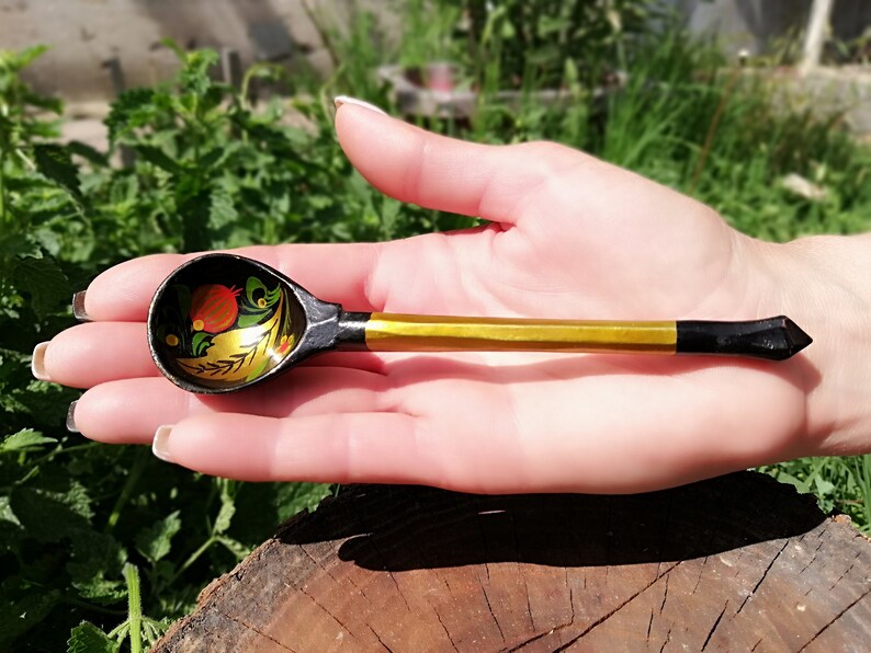 Hand-drawn Vintage Russian Wooden Spoons - Set of Five Painted Spoons ...