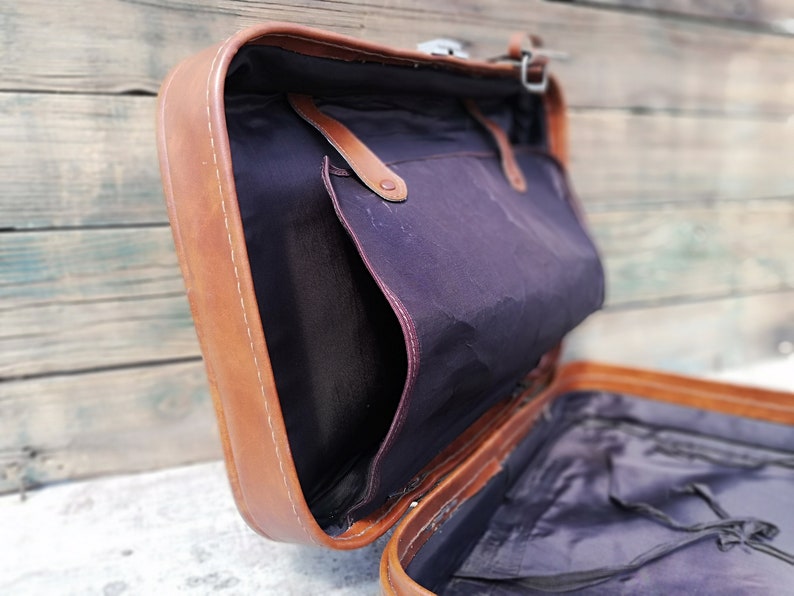 Vintage Leather Suitcase From 70s Brown Small Suitcase | Etsy