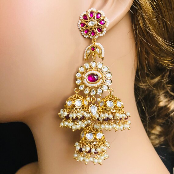 Grune Kundan Perle Long Jhumka Smaragd Rubin Jadau Long Jhumka Sabyasachi Pacchi Kundan Jhumka Braut Jhumka Indischer Hochzeitsschmuck Etsy