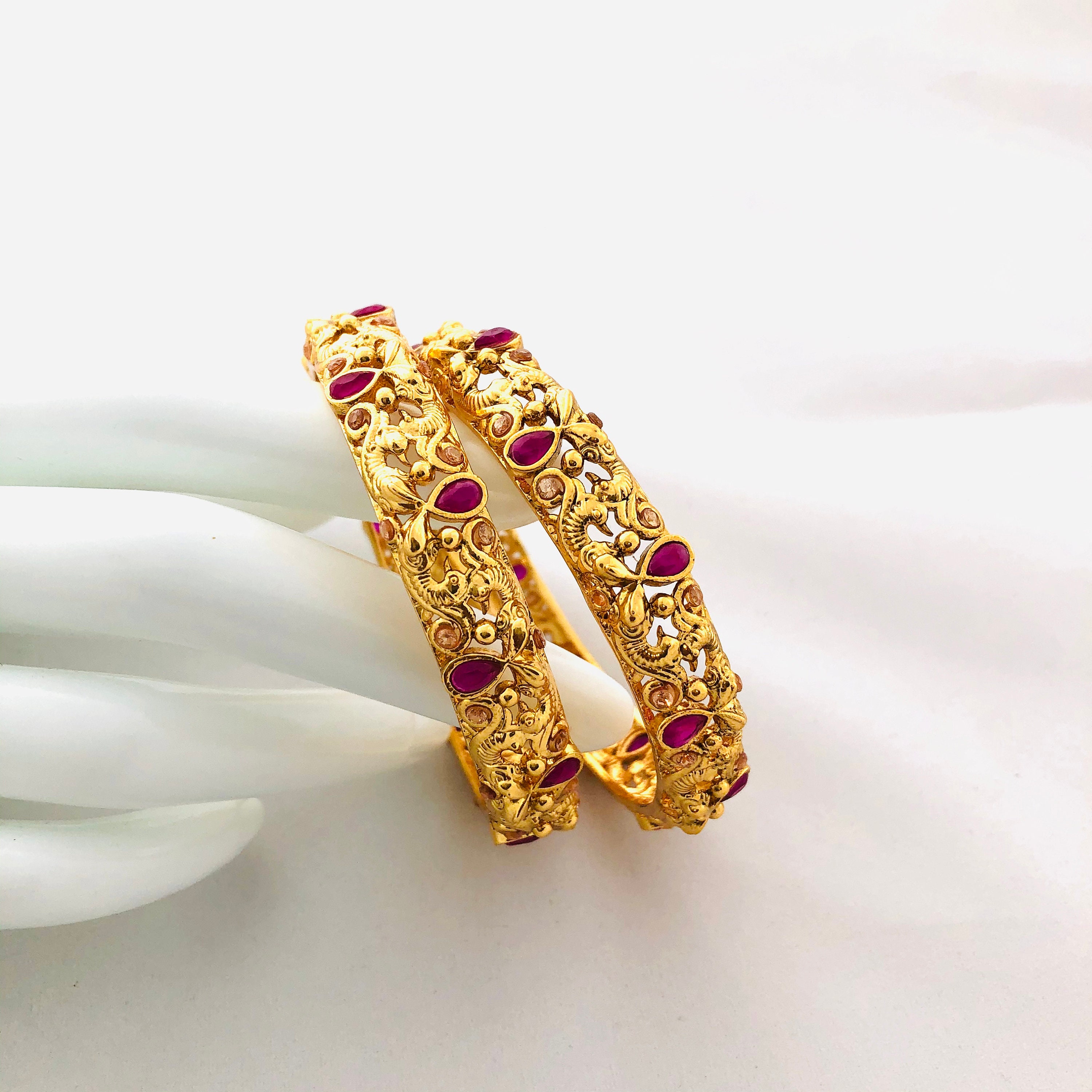 Handcarved Golden Ruby Bangles: Indian Bridal Jewelry - Etsy