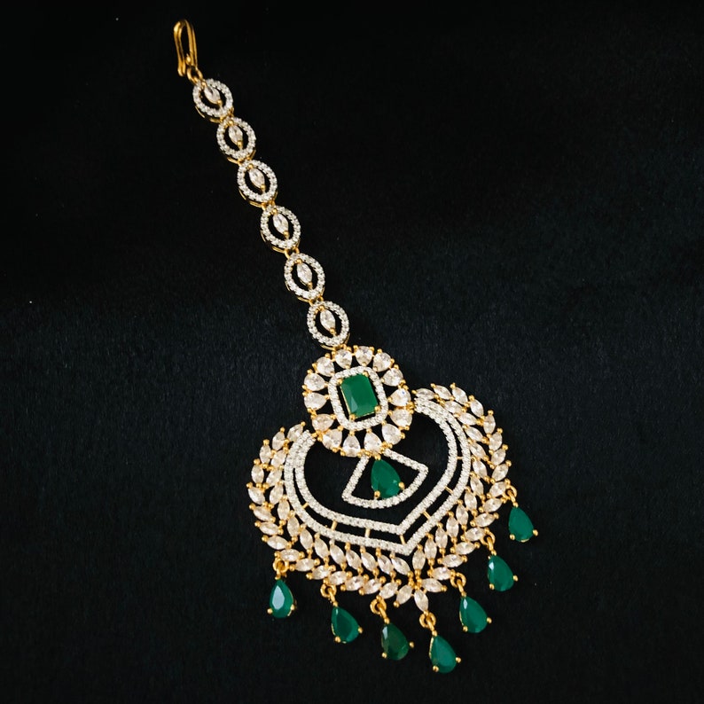 Golden Emerald Green Mang Tika/ Rose Gold Ruby Green CZ Mang - Etsy