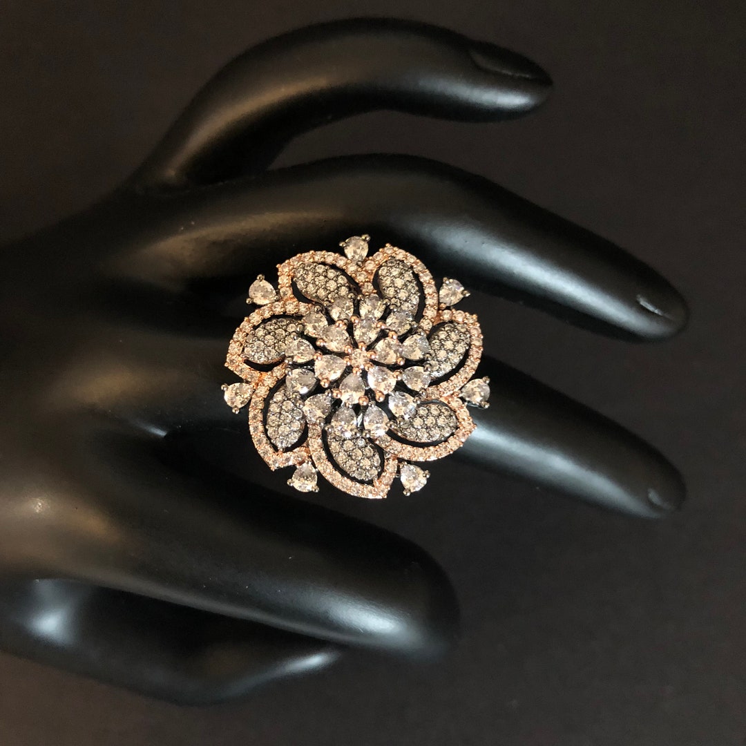 Victorian Cocktail Ring / Bollywood Ring / Silver Cubic Zirconia ...