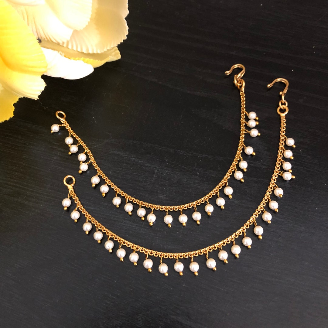 Earring Support Chain/ Golden Ear Chain/ Indian Earrings Support Chain ...