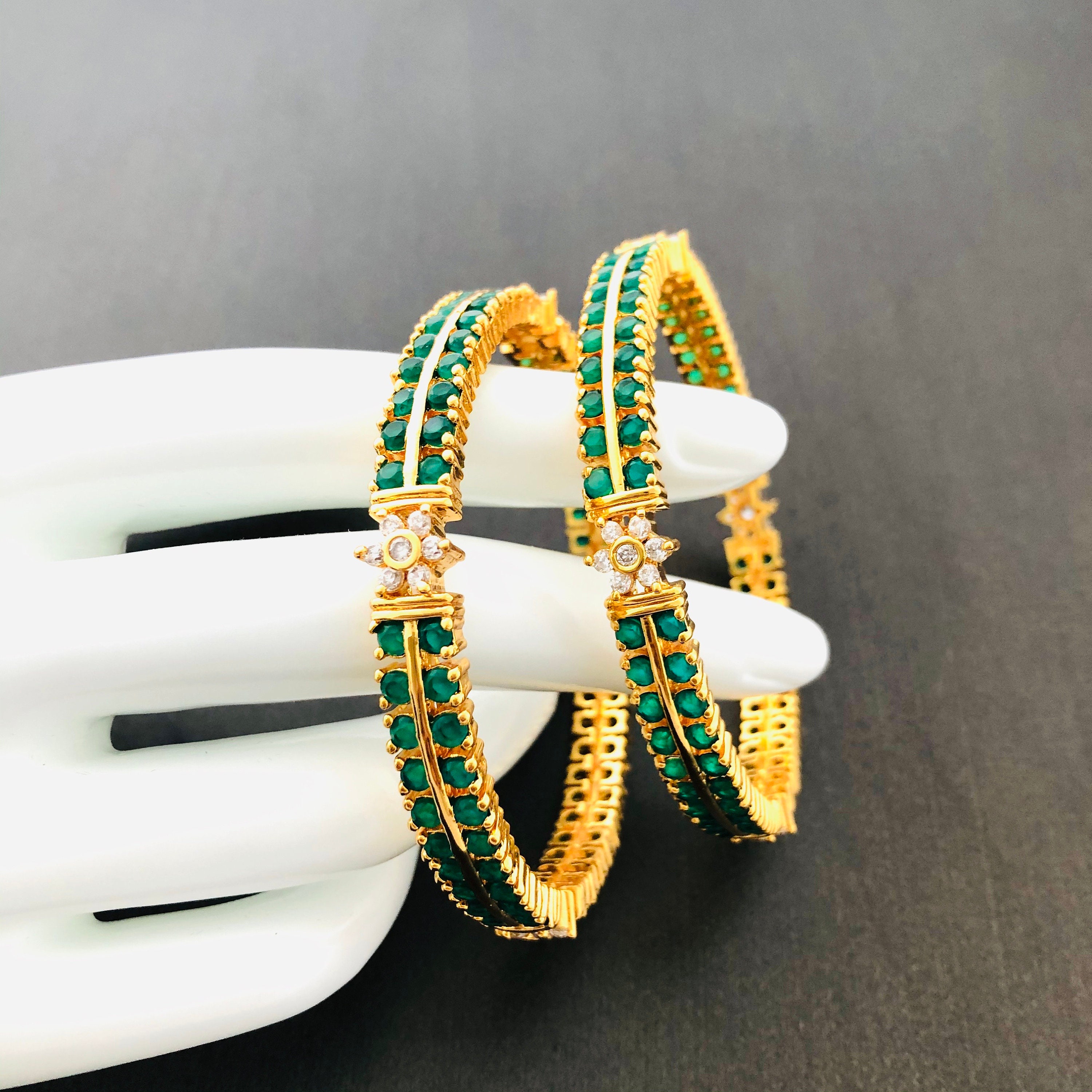 Golden CZ Bangles/ Sabyasachi American Diamond Emerald Ruby - Etsy