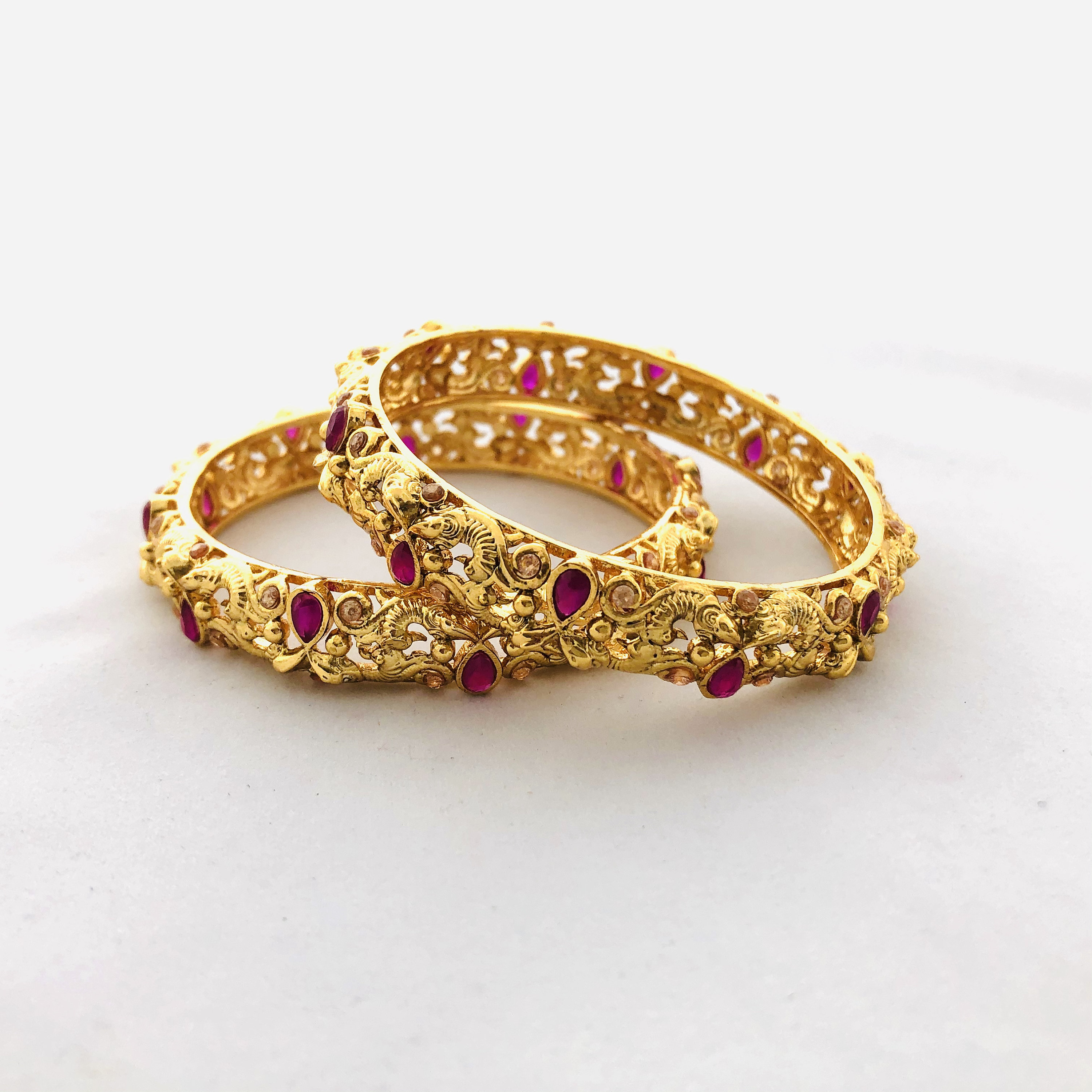 Handcarved Golden Ruby Bangles: Indian Bridal Jewelry - Etsy
