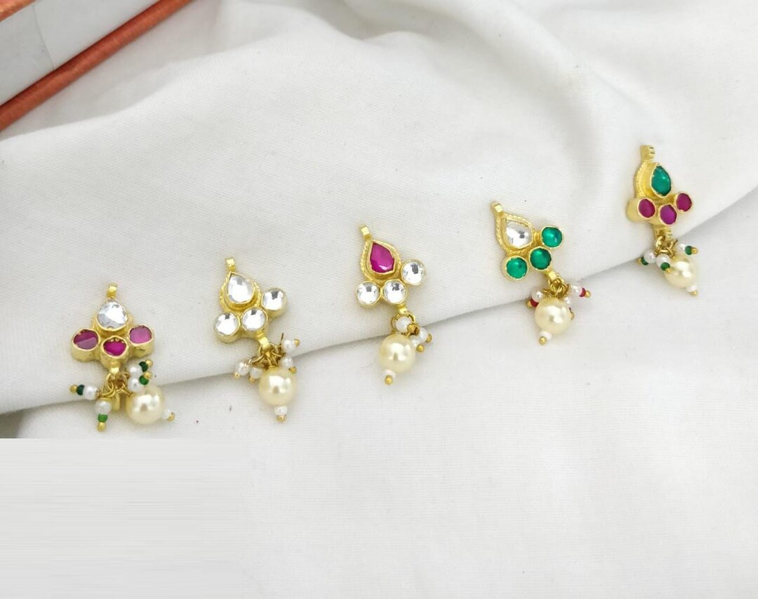 Kundan Nath Nose Ring: Indian Bridal Jewelry, Non Piercing - Etsy