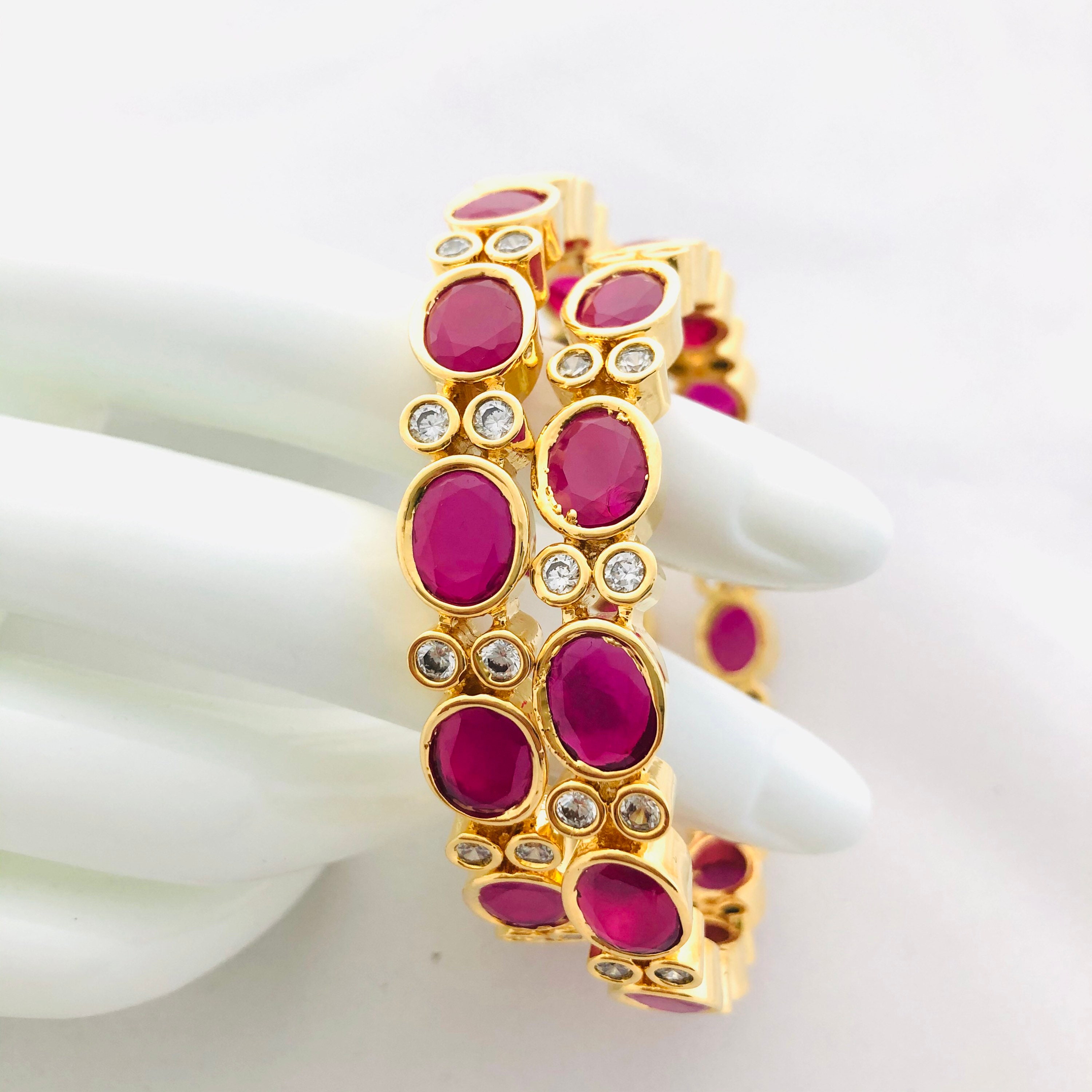 Pink Bangles/White Kundan Bangles/Pink Bridal Bangles/Ruby | Etsy