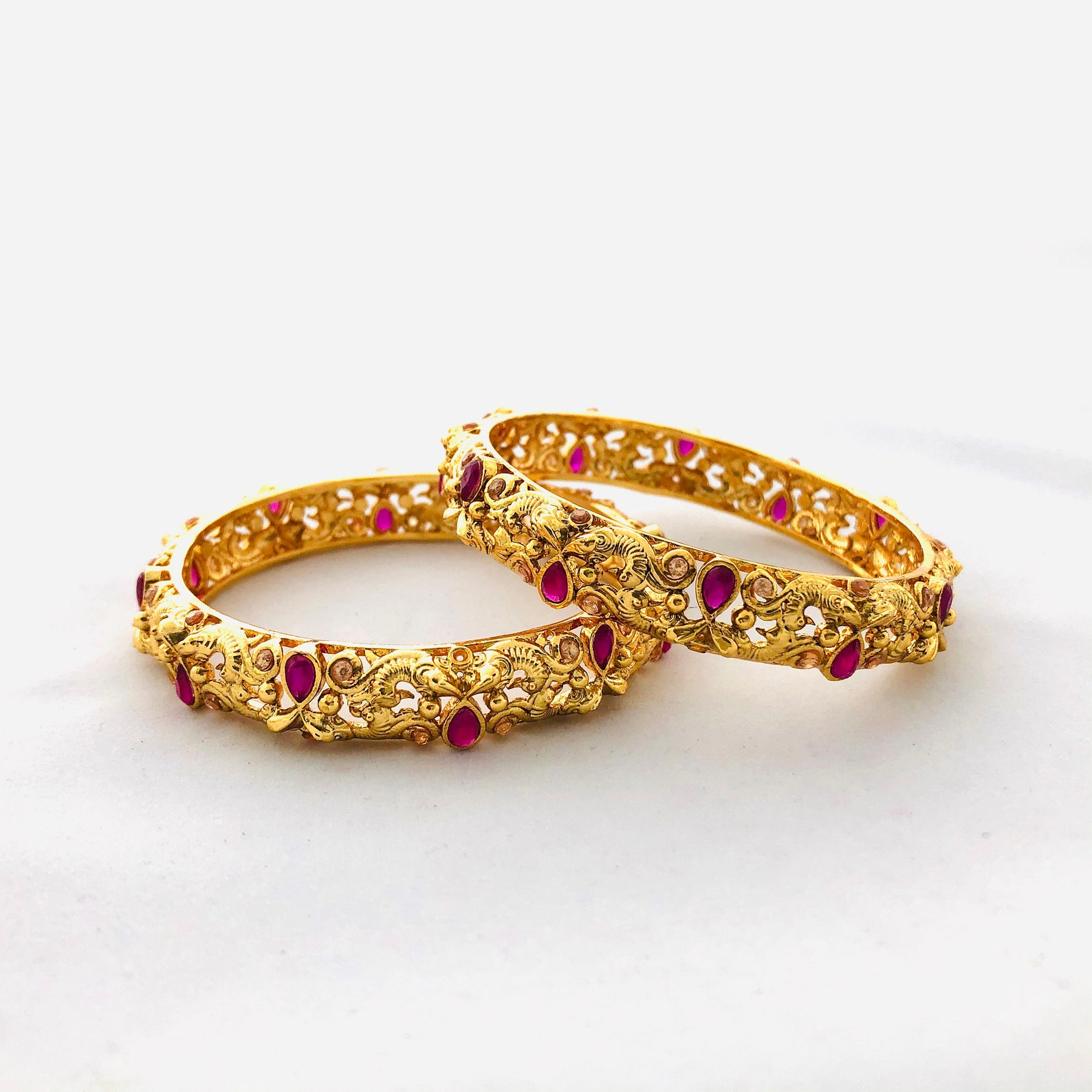 Handcarved Golden Ruby Bangles: Indian Bridal Jewelry - Etsy