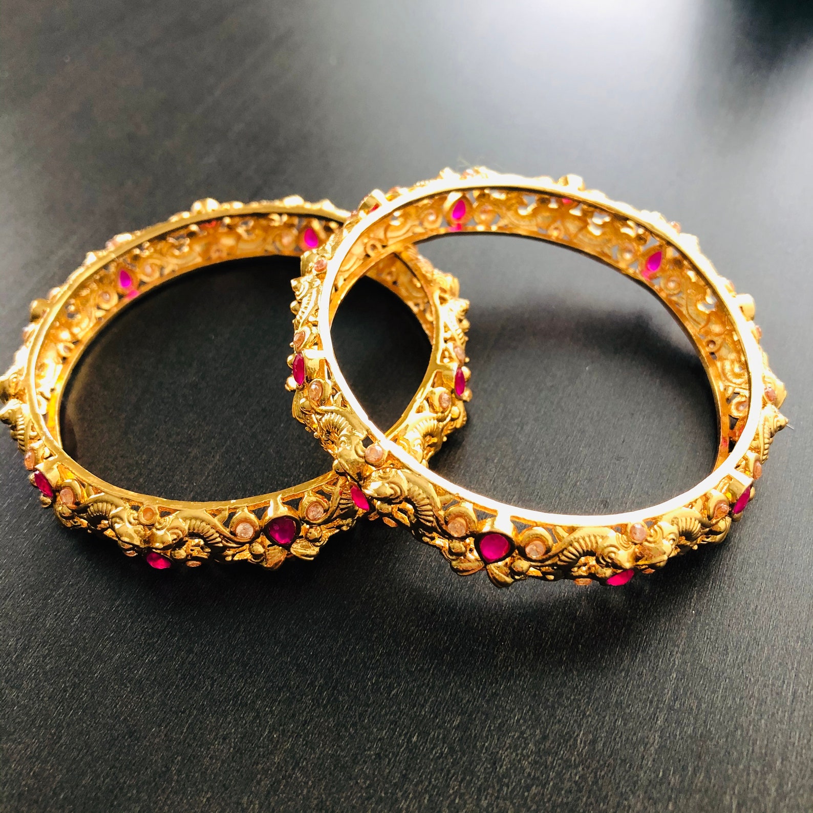 Handcarved Golden Ruby Bangles: Indian Bridal Jewelry - Etsy