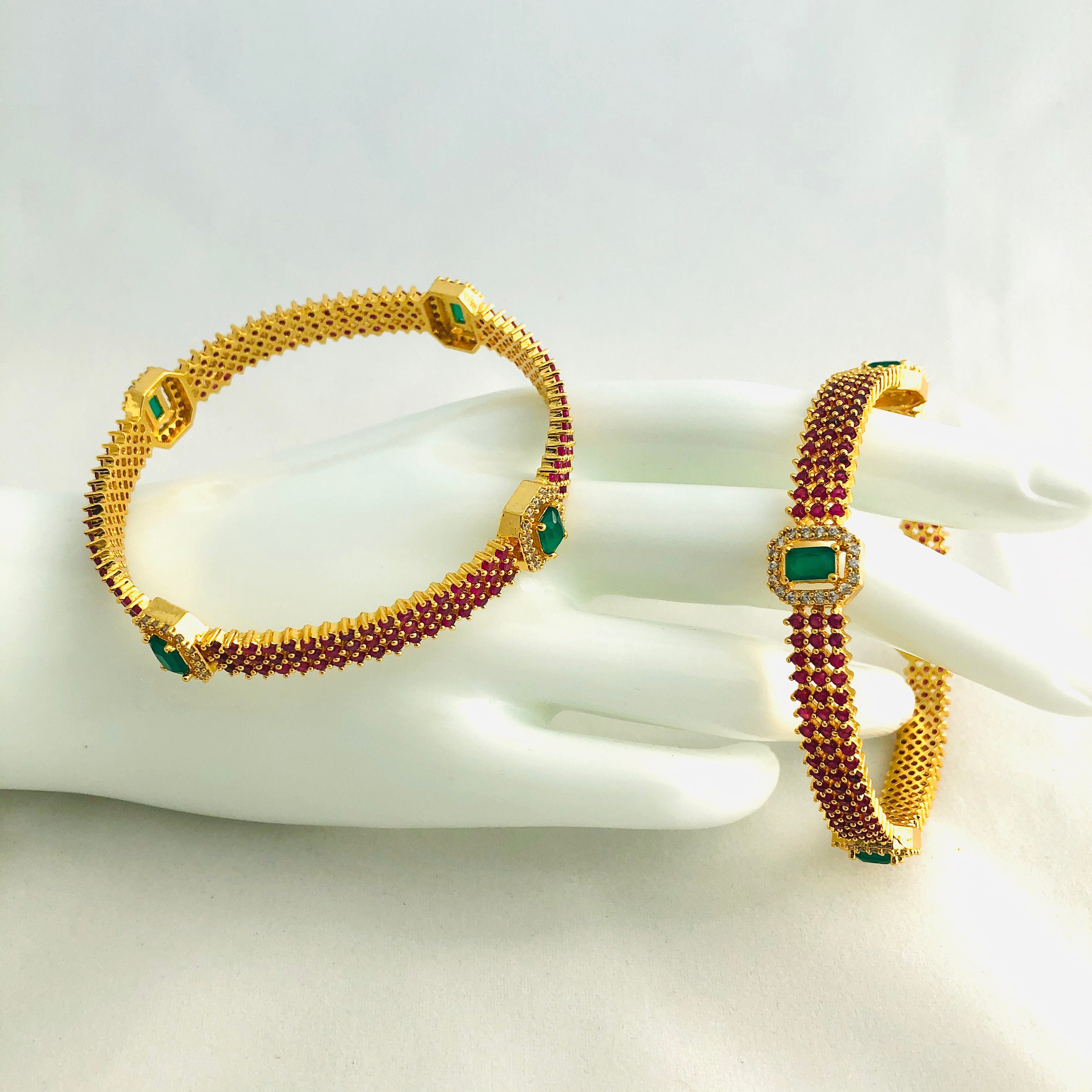 CZ Bangles/ Ruby Bangles/ Indian Mixnmatch Bangles set/ Bridal | Etsy