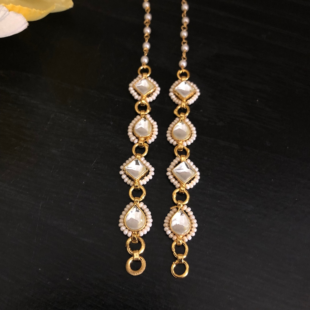 Pacchi Kundan Earring Support Chain/golden Ear Chain/ Kundan Earrings ...