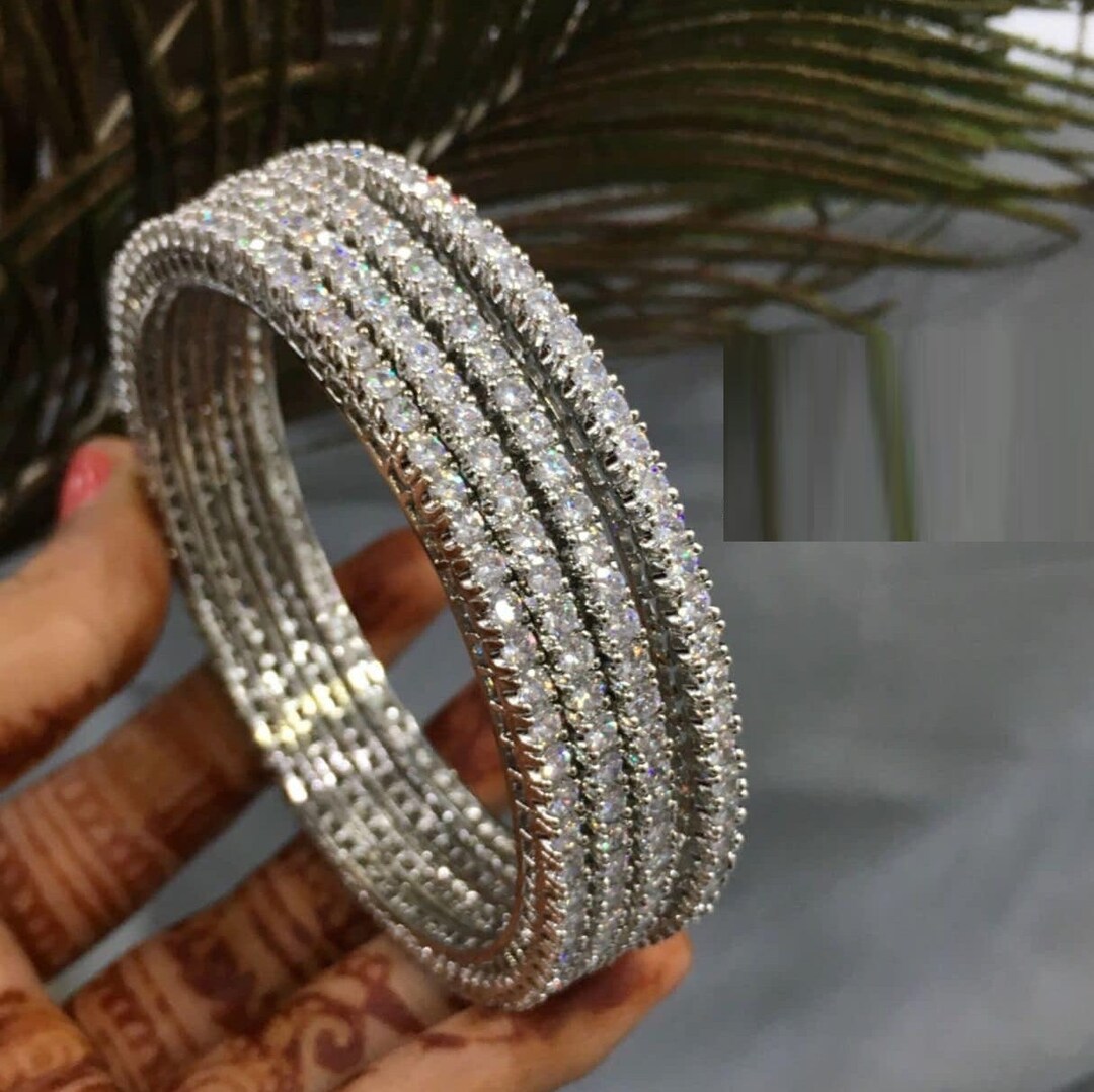 Silver CZ Bangles Set: Sabyasachi Style, Bollywood Jewelry - Etsy