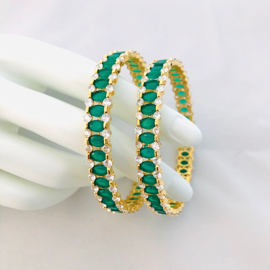 Emerald Bangles/ Green CZ Bangles/ 2.6 Emerald Bangles/ Traditional ...