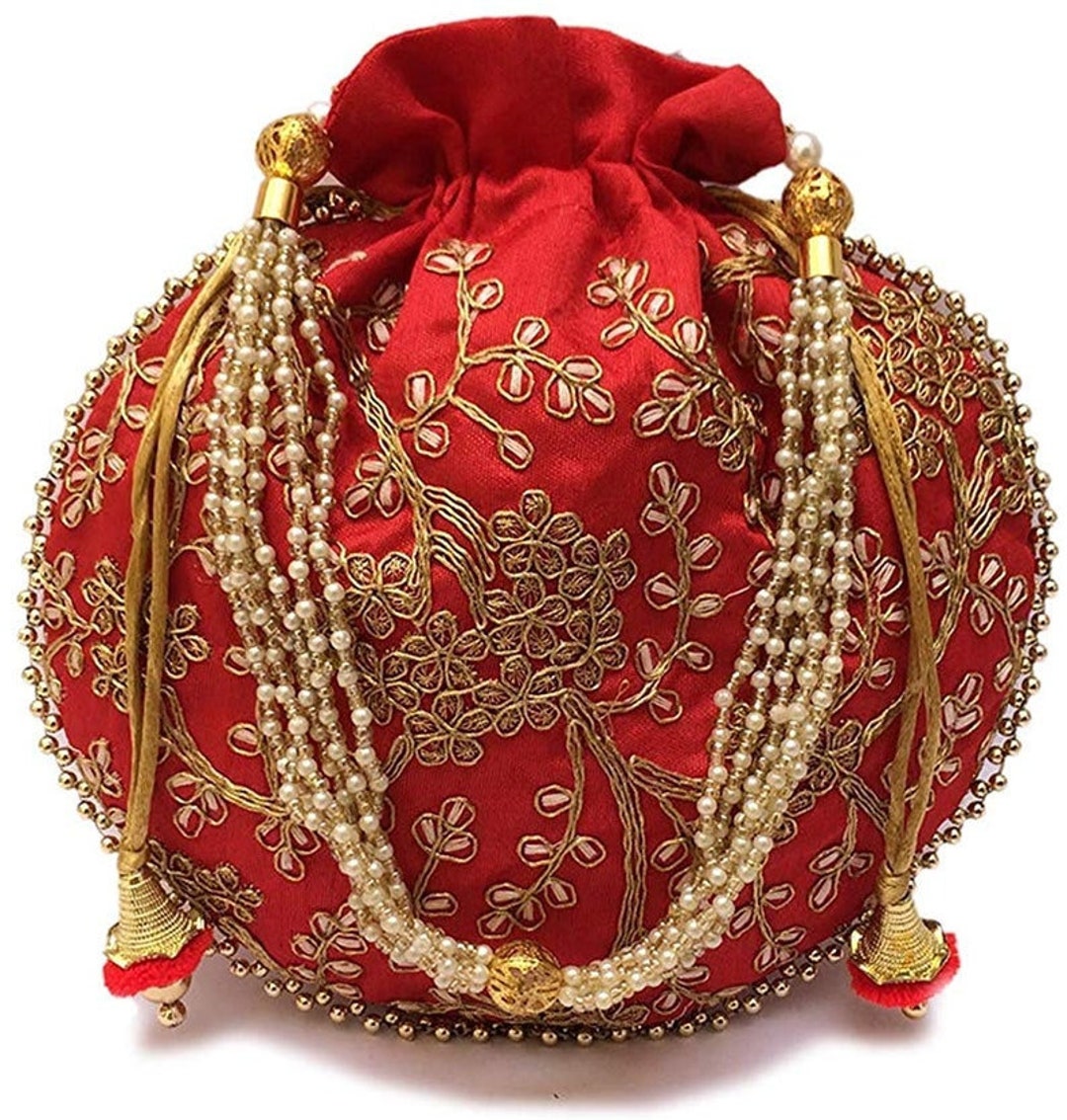 Jaipuri Satin Potli Bag/ Designer Embroidered Potli/ Wedding Bags for ...