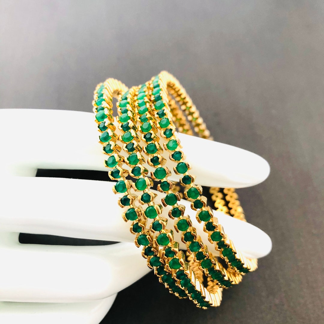 Emerald Green Bangles/ Set of 4 Green Bangles/ Emerald Green Bangles ...